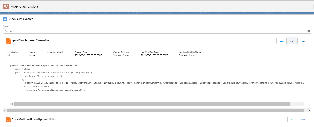 Apex Class Explorer using Custom LWC – SFDC Arjuna